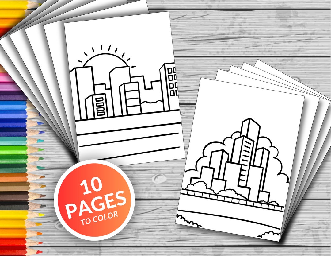 10 Cute City Printable Coloring Pages, City Coloring Book, Fun at Home ...