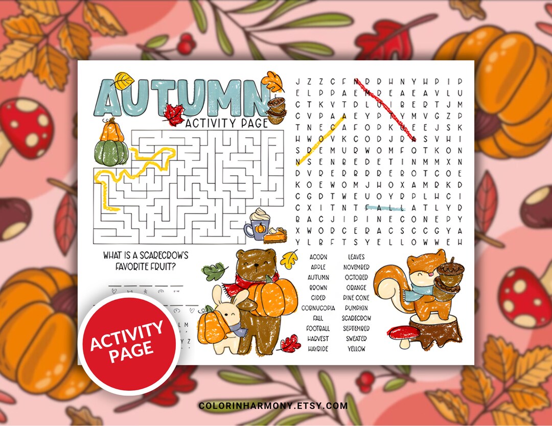 Autumn Activity Placemat: Kids Coloring Page (digital Download) - Etsy