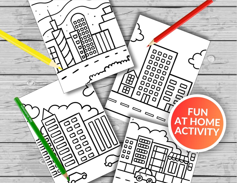 10 Cute City Printable Coloring Pages, City Coloring Book, Fun at Home ...