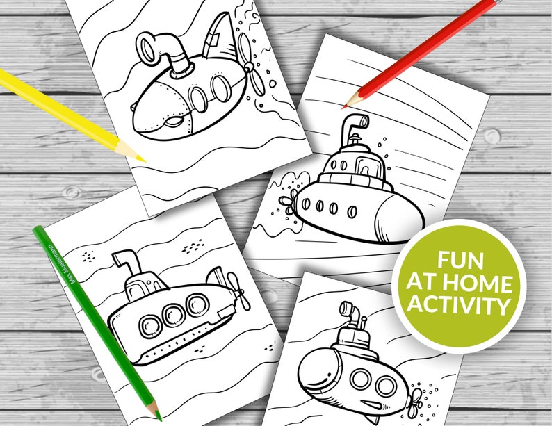 Submarine Coloring Pages: Fun Underwater Activity (PDF Download) - Etsy