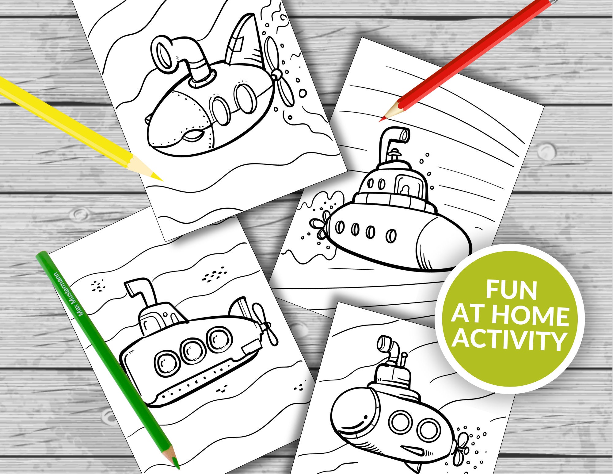 10 Submarine Printable Coloring Pages, Submarine Coloring Book, Fun at ...