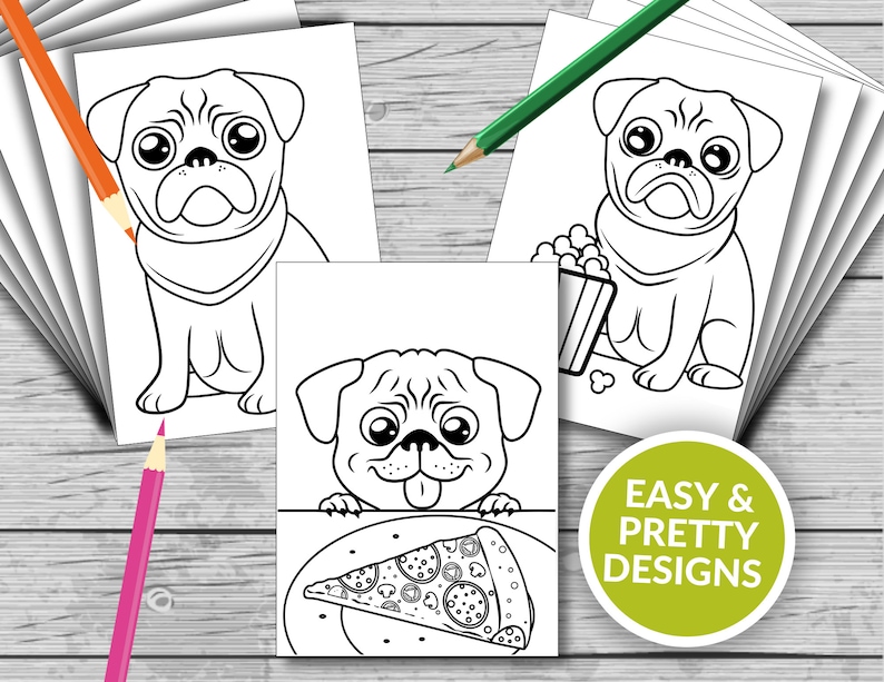 10 Cute Pug Printable Coloring Pages, Cute Dogs Coloring Book, Fun at ...