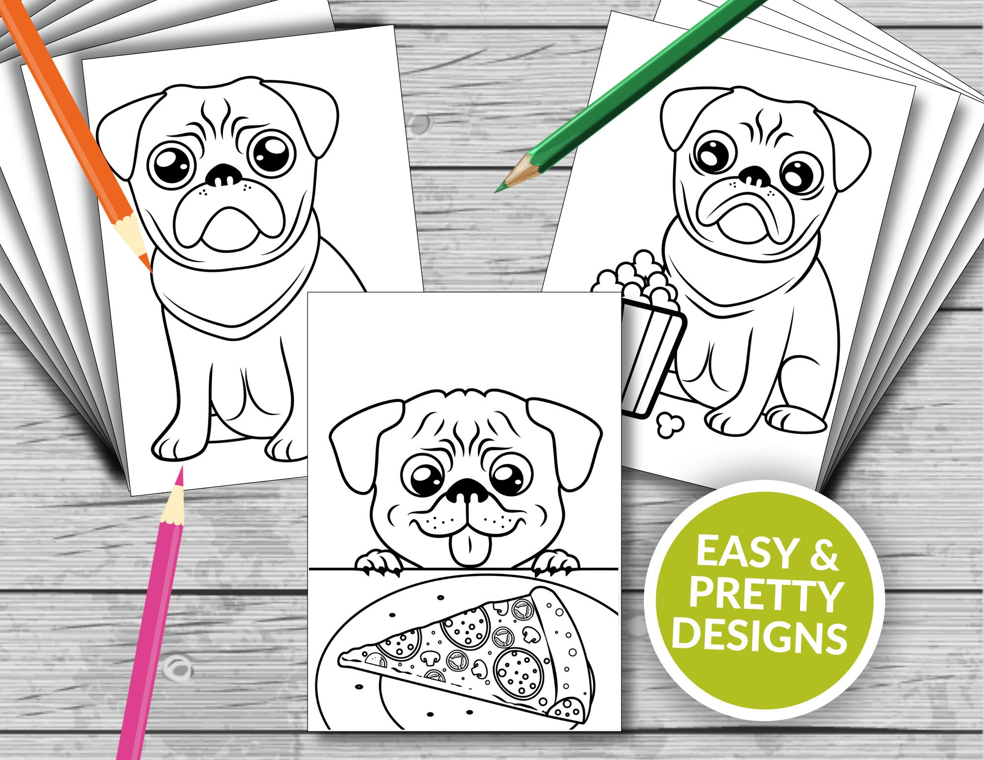 10 Cute Pug Printable Coloring Pages, Cute Dogs Coloring Book, Fun at ...