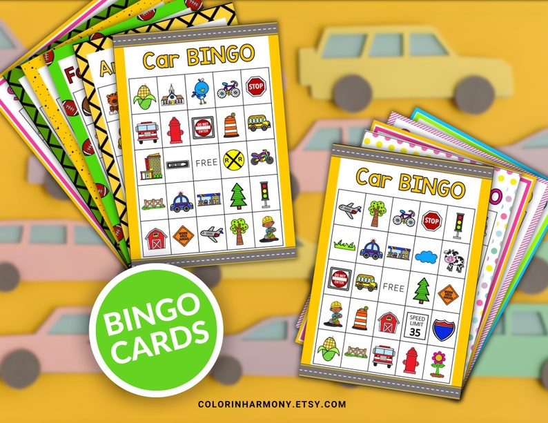 Car Bingo, Printable Car Bingo Cards, Car Party Game, Kids Activities ...