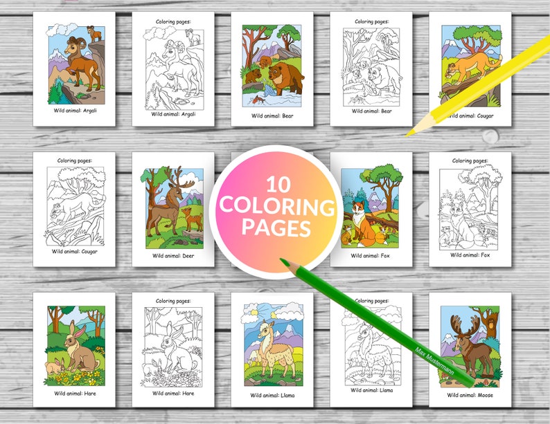 10 Wild Animals Printable Coloring Pages, Wild Animals Coloring Book ...