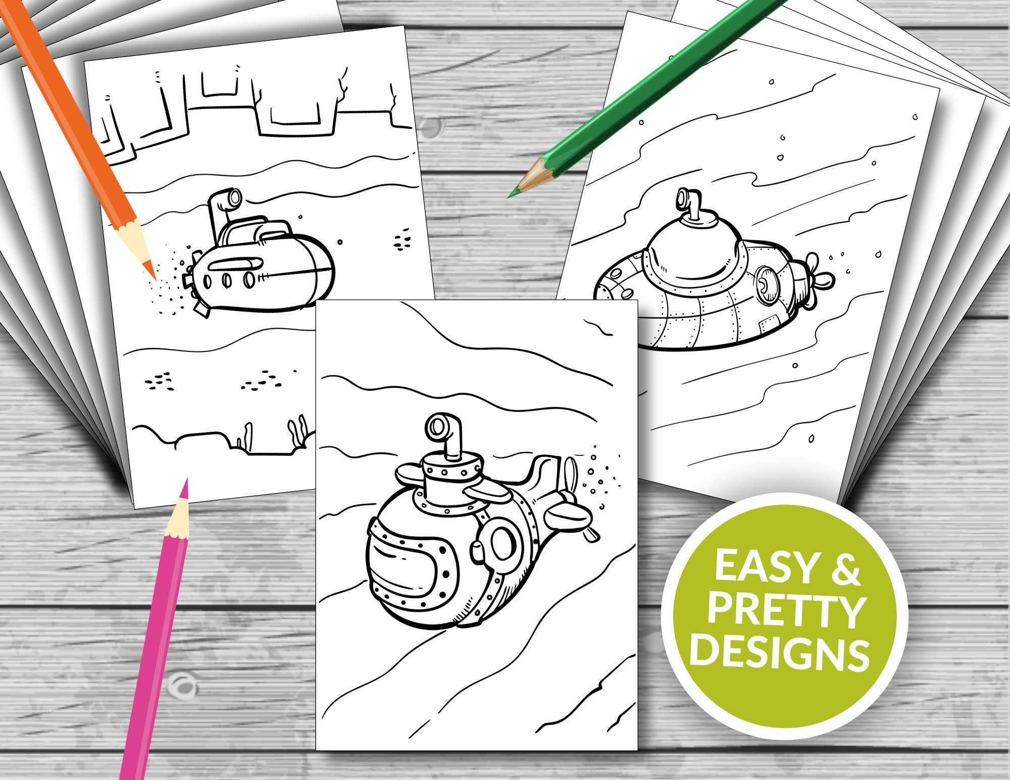 10 Submarine Printable Coloring Pages, Submarine Coloring Book, Fun at ...