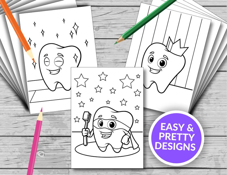 10 Cute Teeth Printable Coloring Pages, Cute Tooth Coloring Book, Fun ...