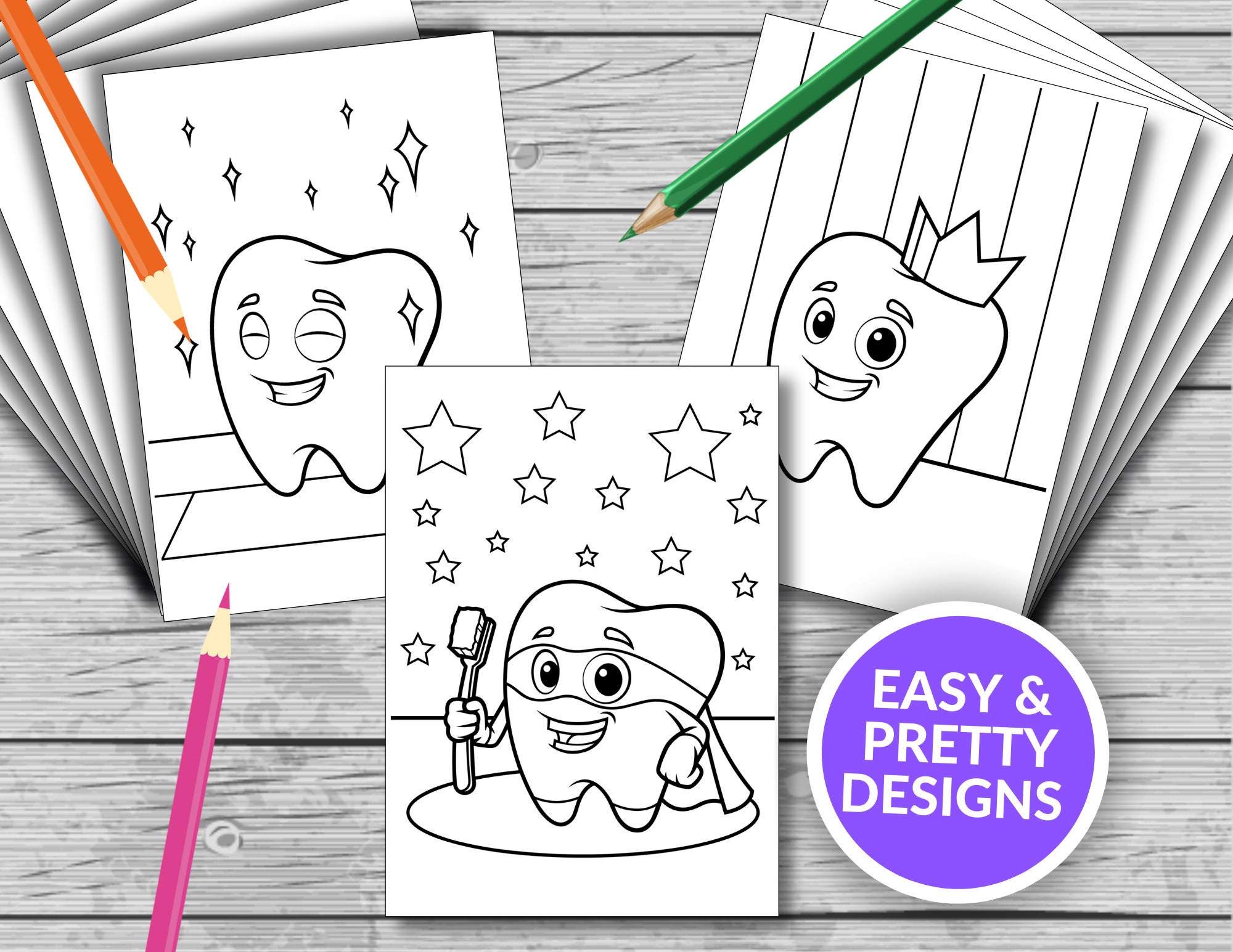 10 Cute Teeth Printable Coloring Pages, Cute Tooth Coloring Book, Fun ...