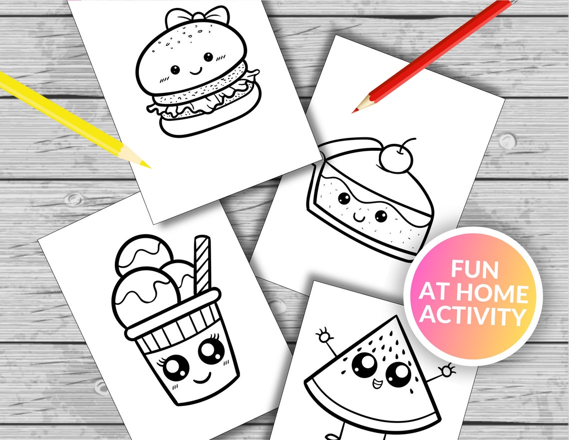 15 Cute Food Printable Coloring Pages, Cute Food Coloring Book, Fun at ...