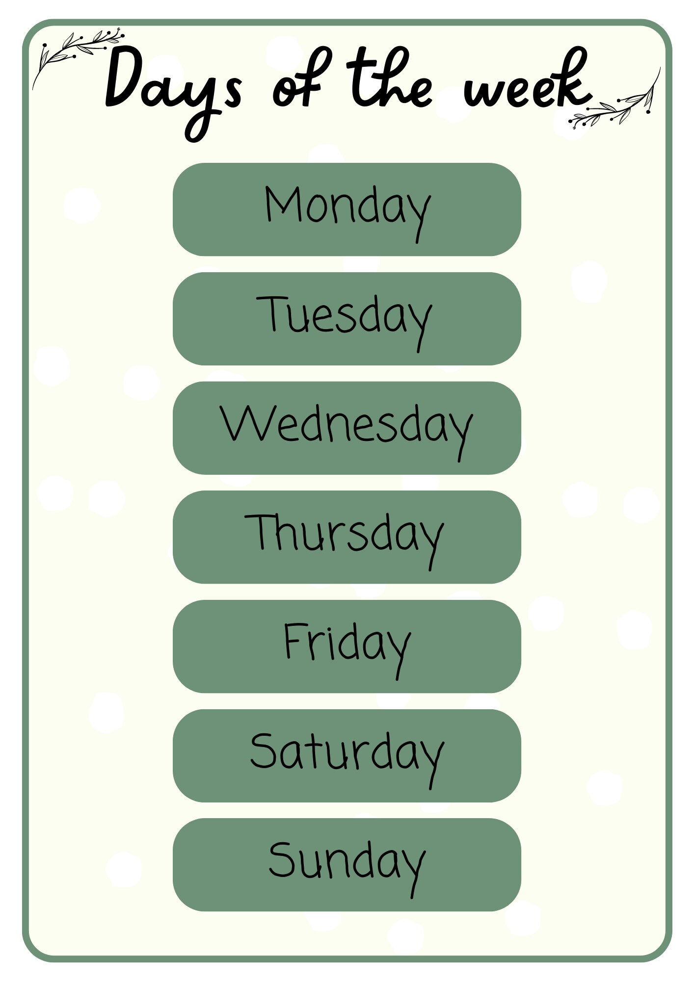 Days of the Week Matching Activity, Learning Resource, Printable - Etsy