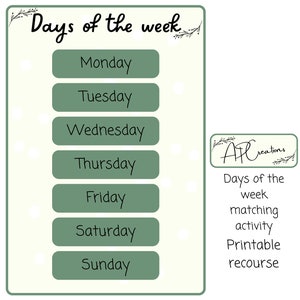 Days of the Week Matching Activity, Learning Resource, Printable - Etsy