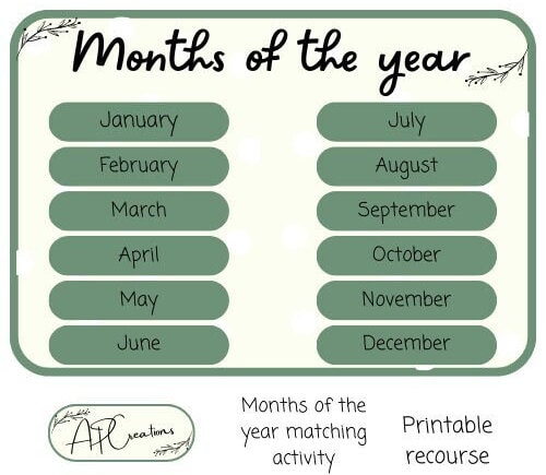 Months of the Year Matching Activity, Learning Resource, Printable - Etsy