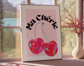 Cherry Wall Art Print, Printable Feminine Poster, Coquette Pink Bow ...