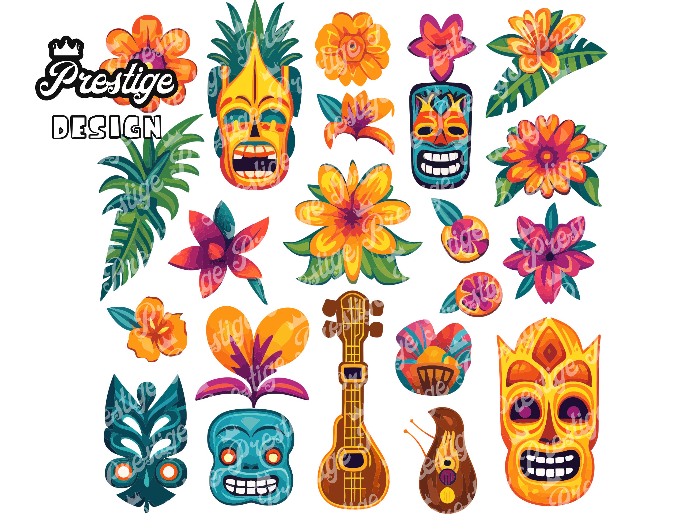 Tiki and Hawaiian Flowers Design Bundle for Sublimation and Crafts - Etsy