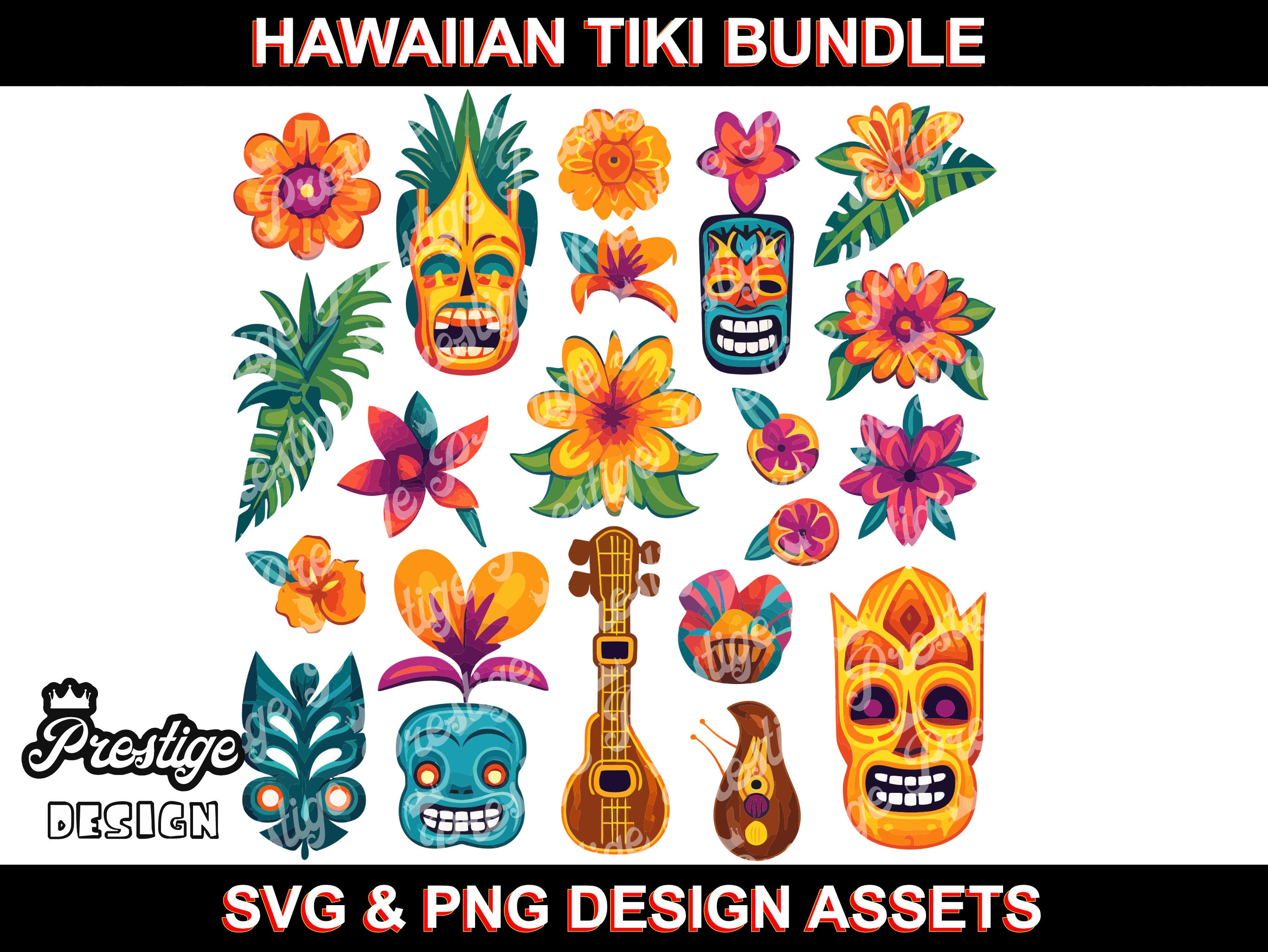 Tiki and Hawaiian Flowers Design Bundle for Sublimation and Crafts - Etsy