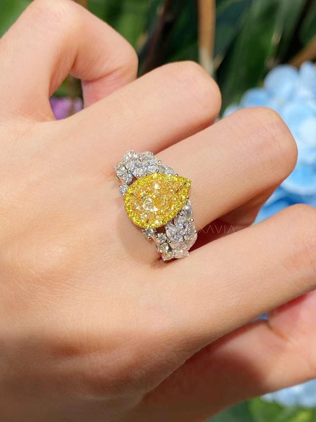 Vivid Yellow Pear Ring, Pear Diamond Ring, Engagement Ring, Wedding ...