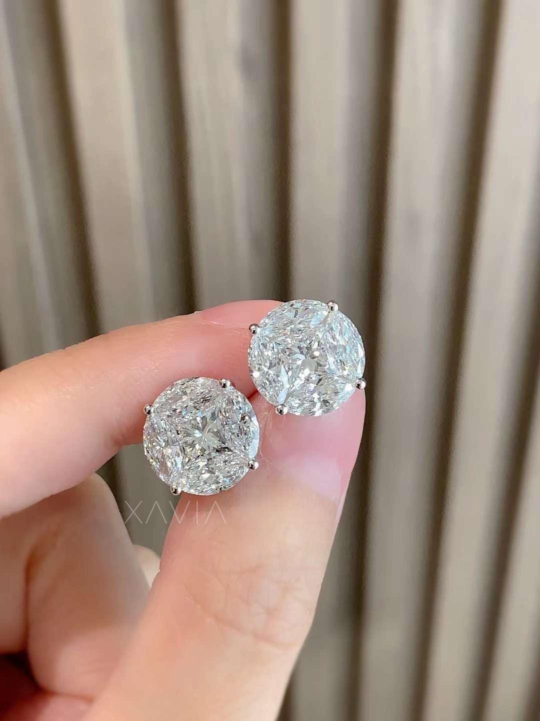 Illusion Lab Grown Diamond Stud Earrings: Solid Gold Solitaire - Etsy