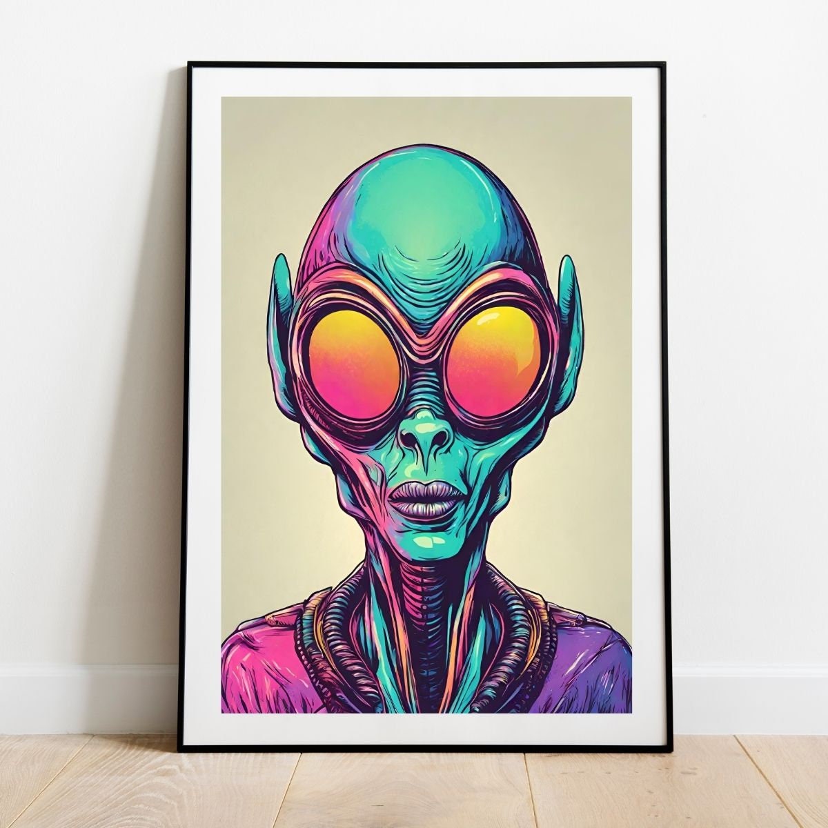 Cosmic Vibes: Retro Alien Portrait, Celestial Poster, Galactic Wall Art ...