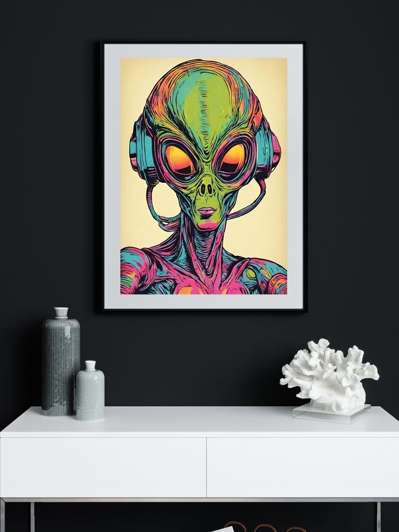 Celestial Poster: Retro Alien Wall Art, Vintage Sci Fi Portrait ...