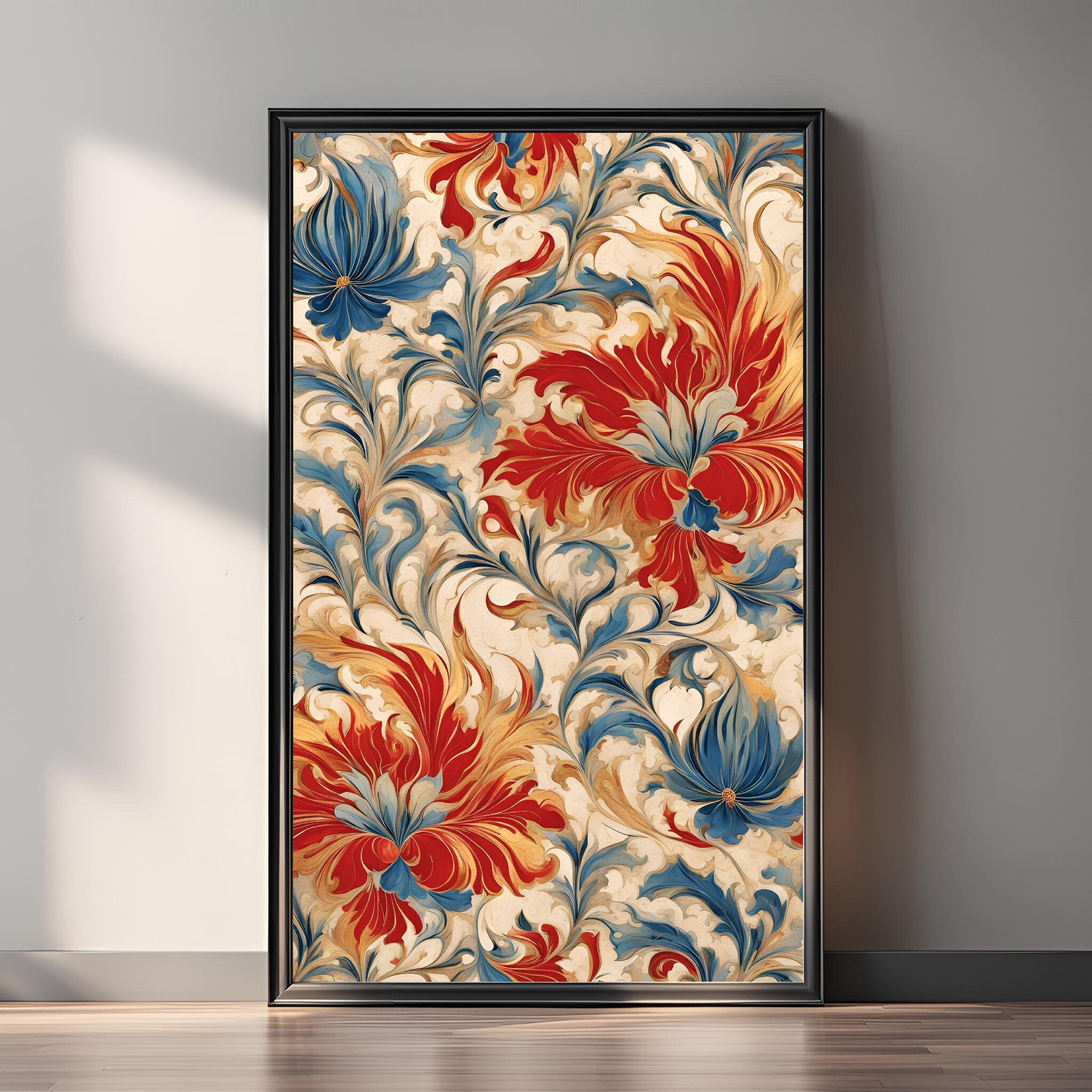 Red Turkish Ebru Art Print / Printable Marbling Wall Art / Fluid Home ...
