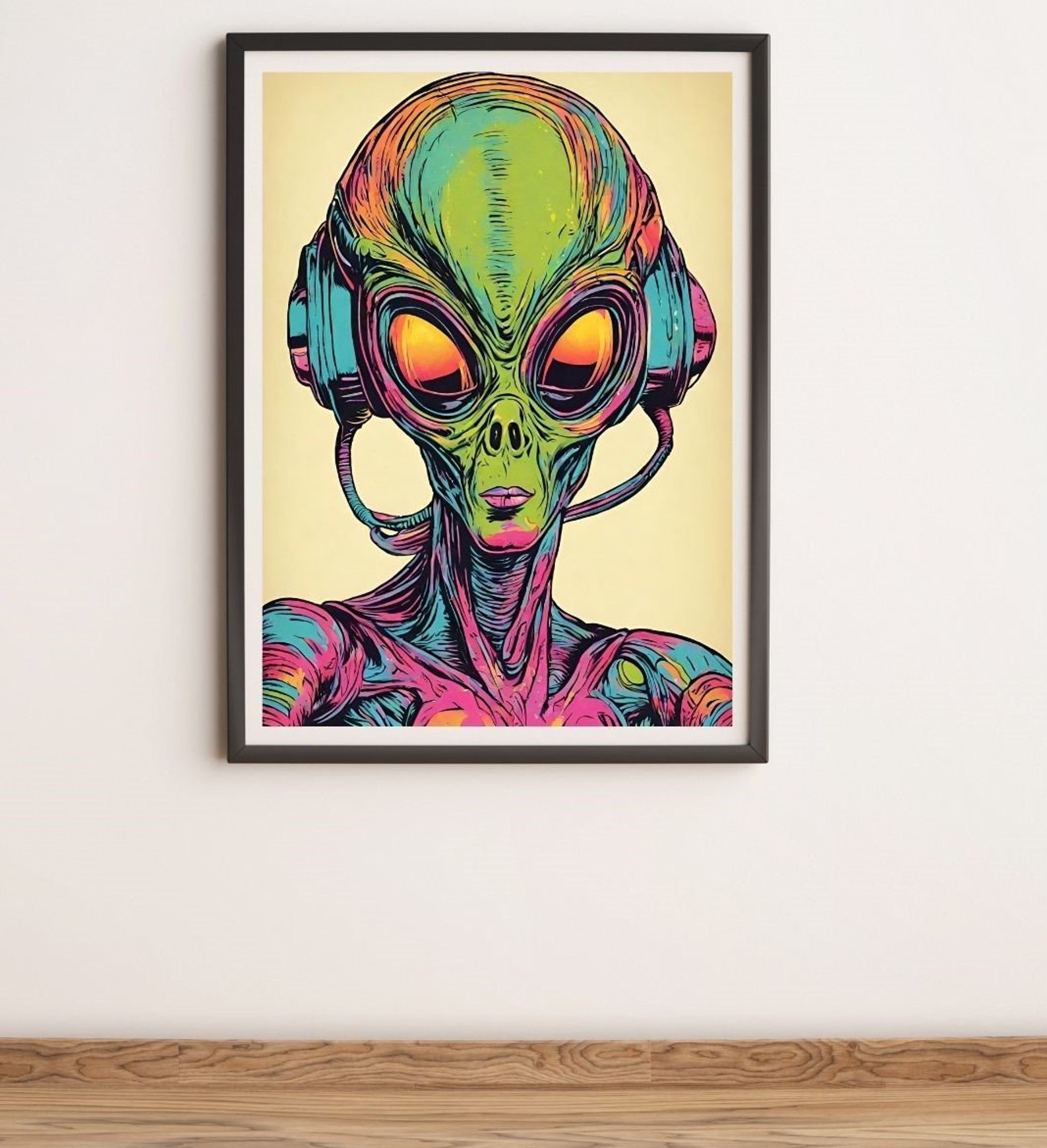Celestial Poster: Retro Alien Wall Art, Vintage Sci Fi Portrait ...