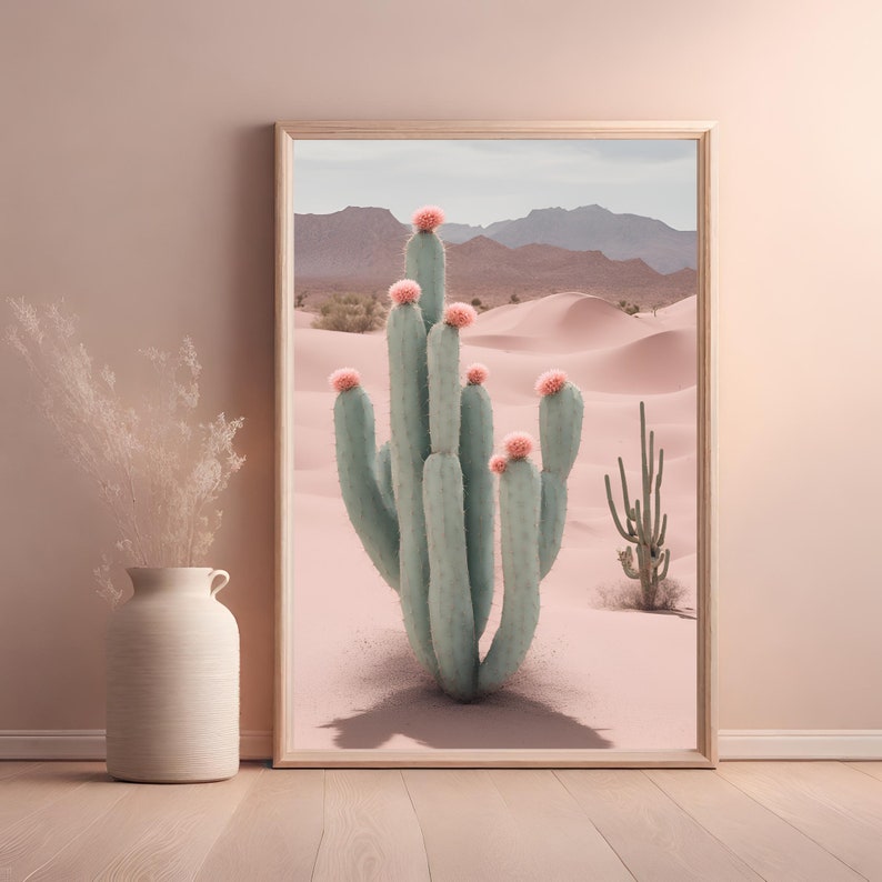 Pink Desert Cactus Print / Printable Pastel Wall Art / Botanical Home ...