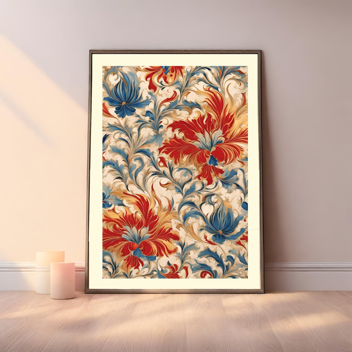 Red Turkish Ebru Art Print / Printable Marbling Wall Art / Fluid Home ...