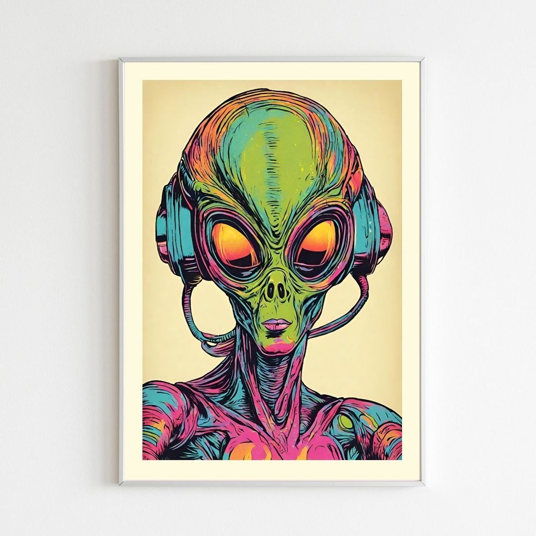 Celestial Poster: Retro Alien Wall Art, Vintage Sci Fi Portrait ...