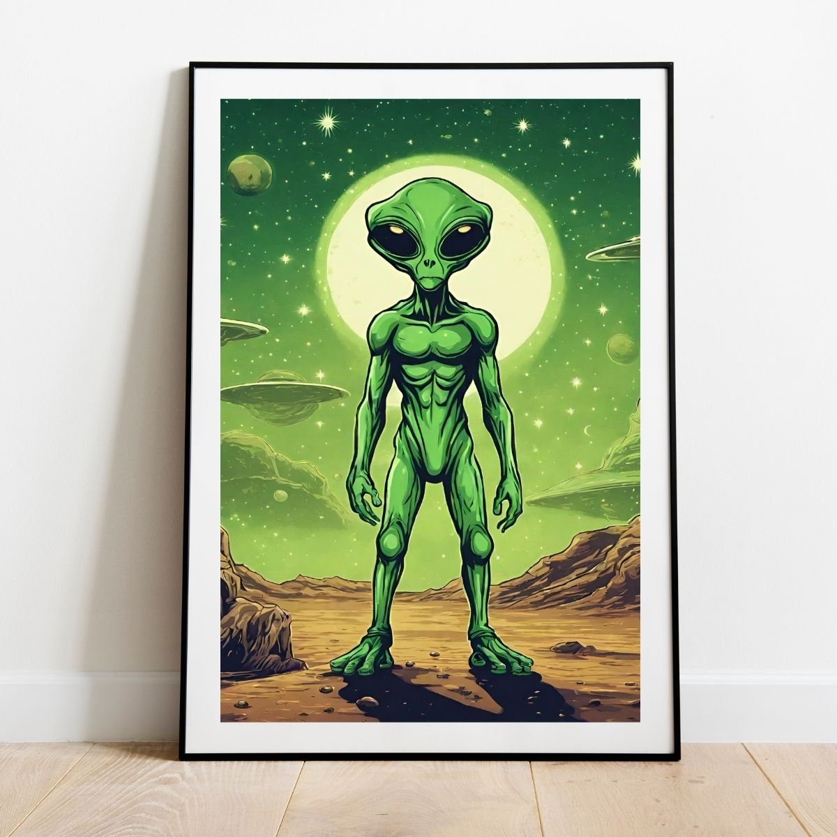 Retro Alien Wall Art, Galaxy Poster, Celestial Art, Sci Fi, Vintage ...