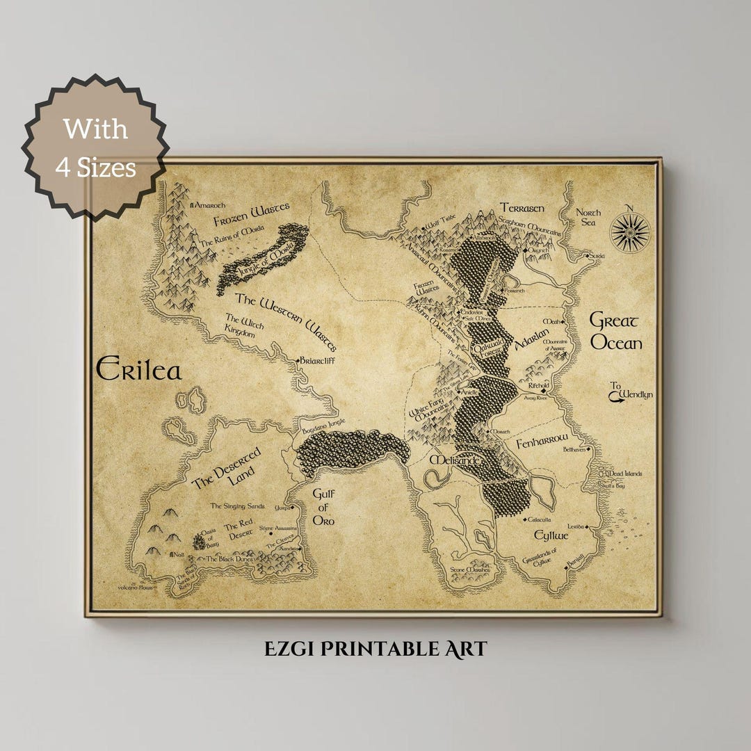 Book Series Throne of Glass Erilea Map | Sarah J. Maas Digital Print ...
