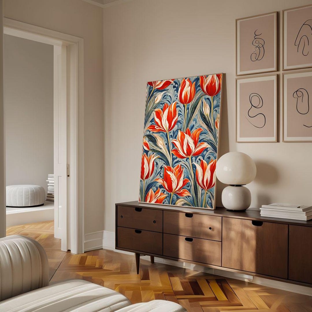 Turkish Ebru Art Print / Printable Marbling Wall Art / Red Tulip ...
