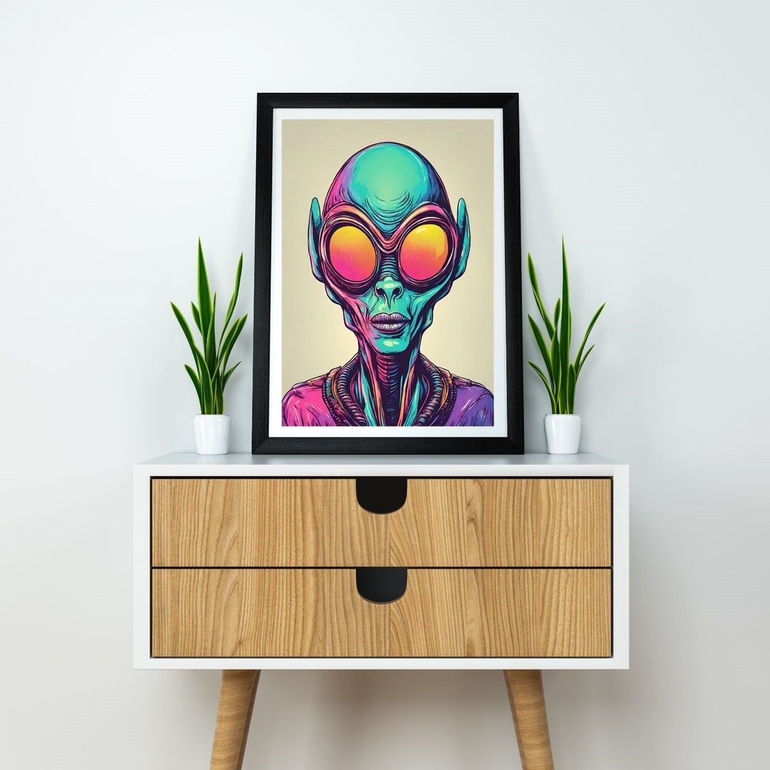 Cosmic Vibes: Retro Alien Portrait, Celestial Poster, Galactic Wall Art ...