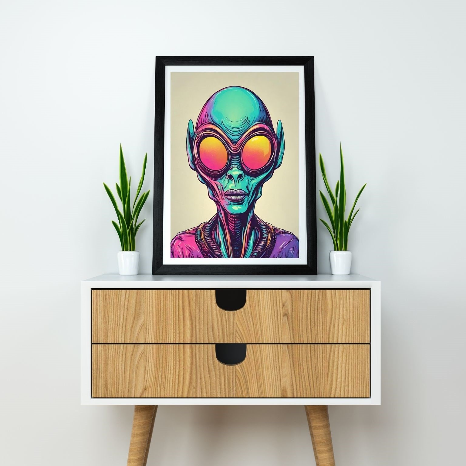 Cosmic Vibes: Retro Alien Portrait, Celestial Poster, Galactic Wall Art ...