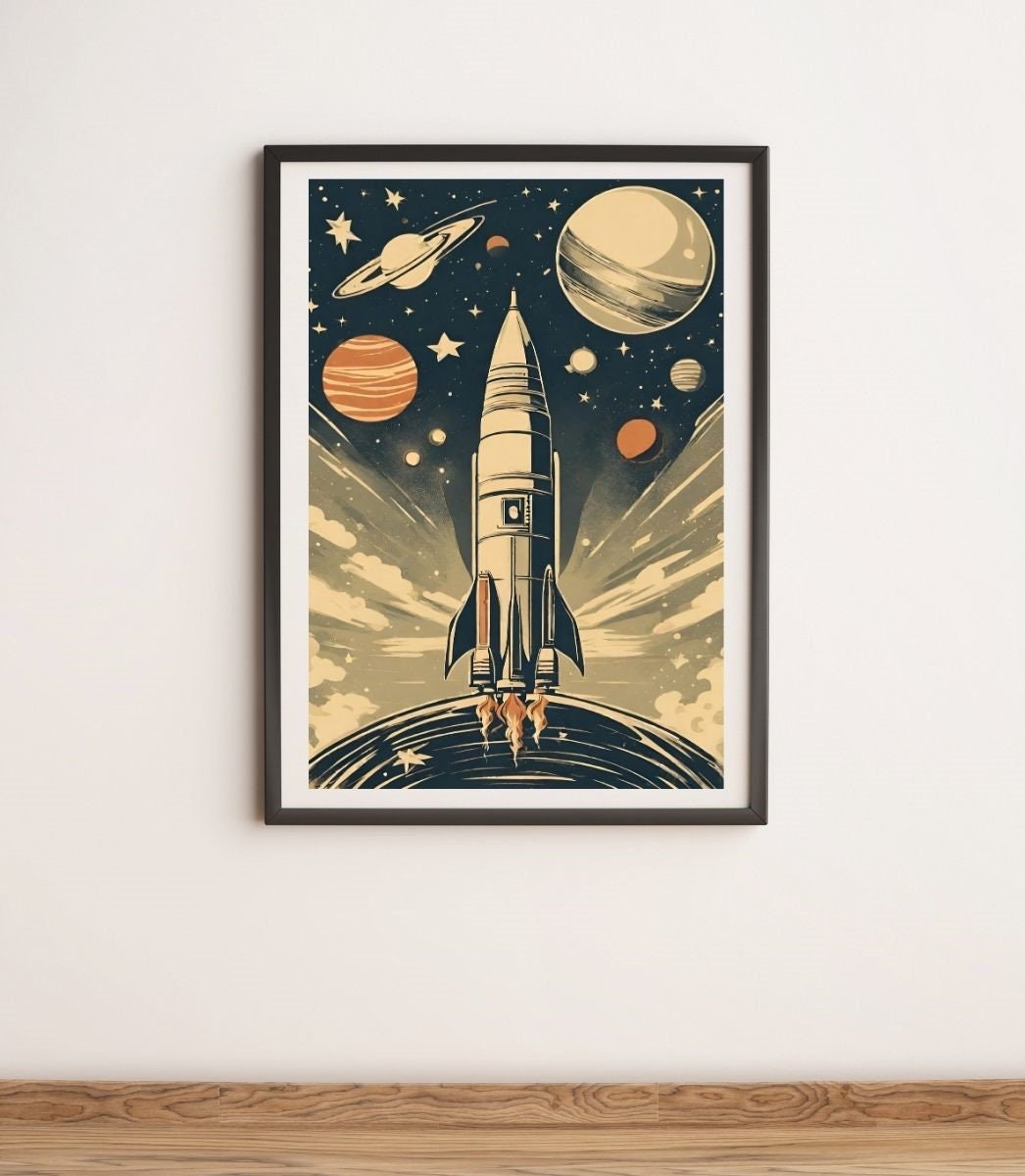 Retro Space Launch Wall Art, Galaxy Poster, Celestial Art, Sci Fi ...