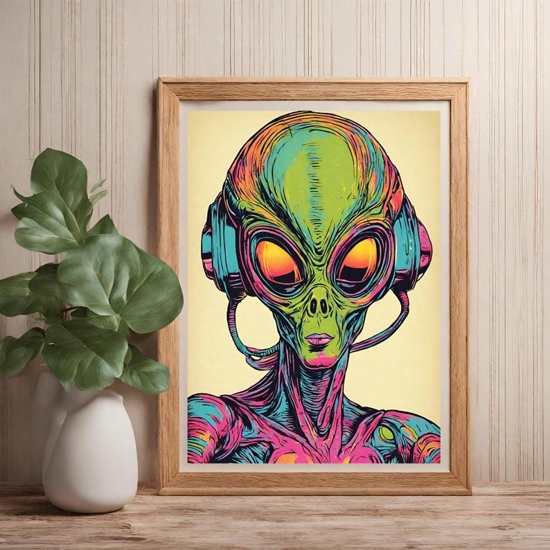 Celestial Poster: Retro Alien Wall Art, Vintage Sci Fi Portrait ...