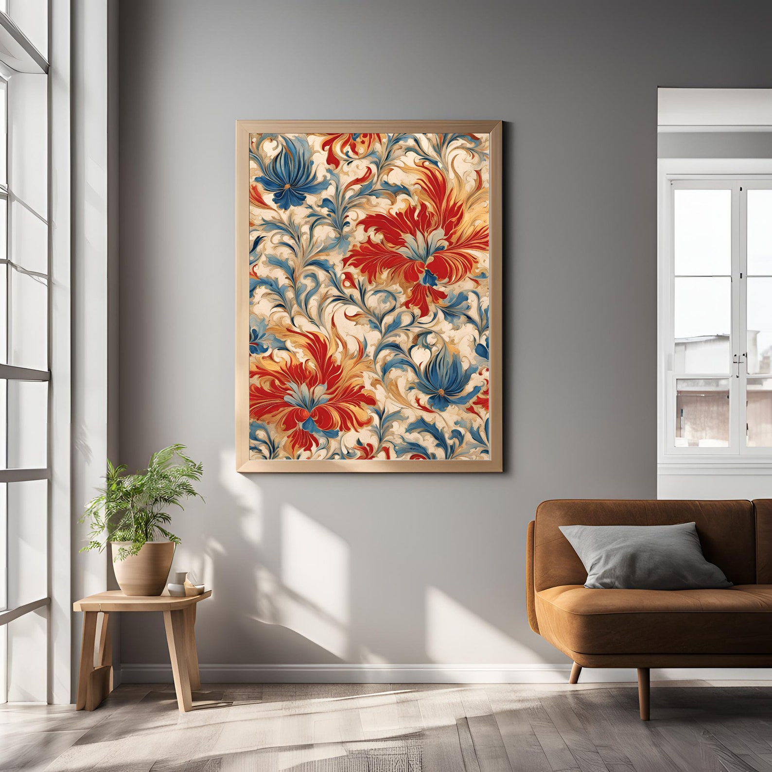Red Turkish Ebru Art Print / Printable Marbling Wall Art / Fluid Home ...