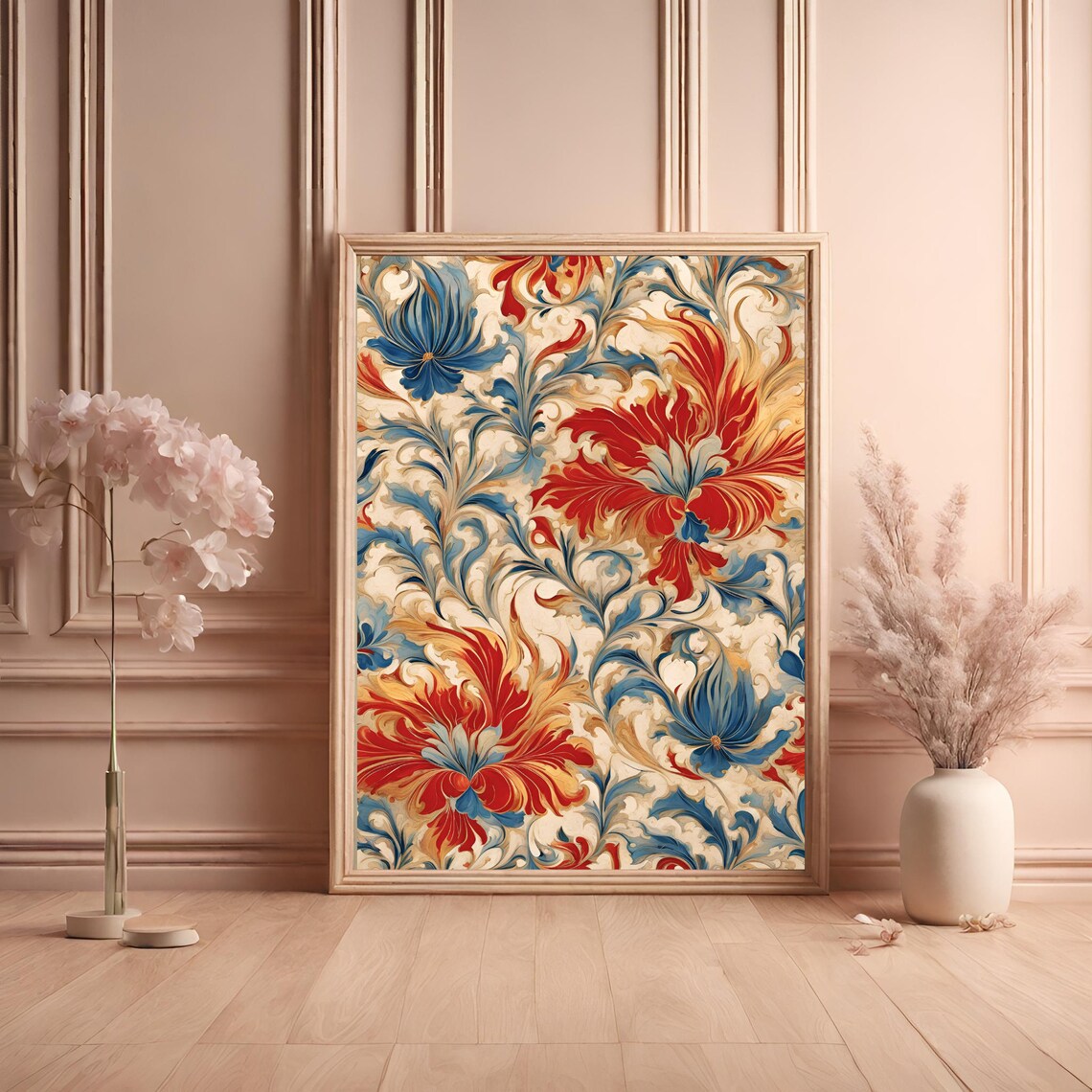 Red Turkish Ebru Art Print / Printable Marbling Wall Art / Fluid Home ...