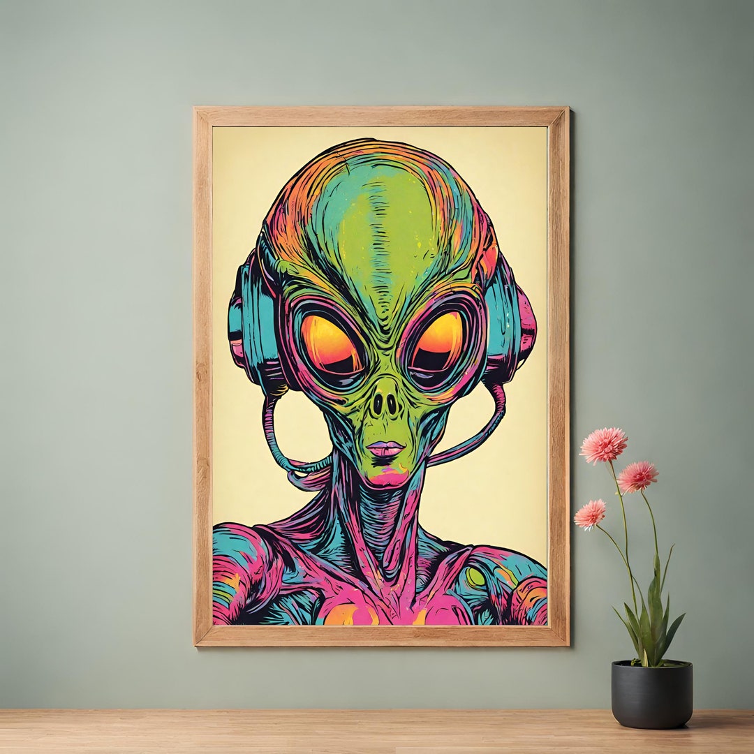 Celestial Poster: Retro Alien Wall Art, Vintage Sci Fi Portrait ...