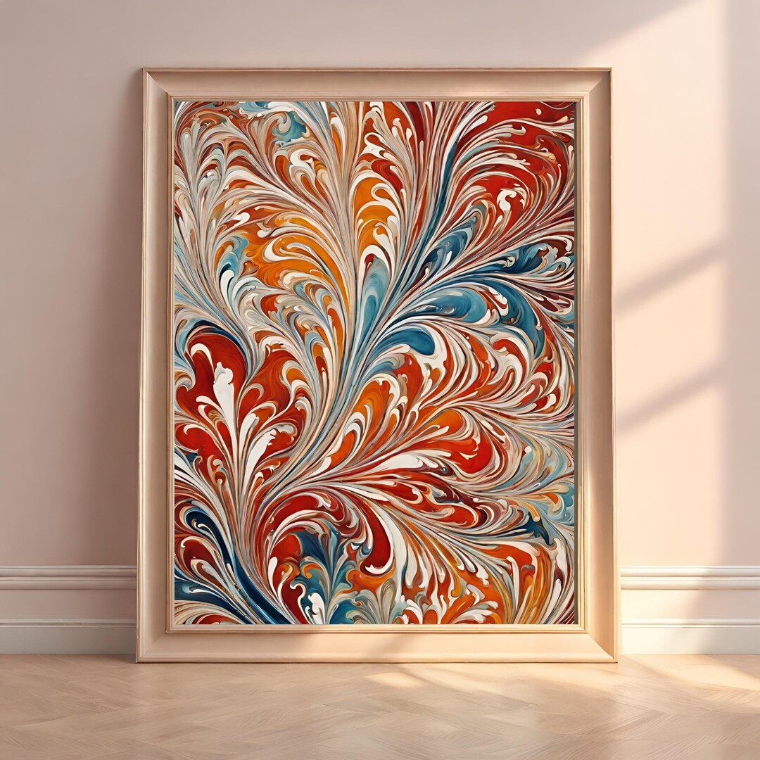 Abstract Ebru Art Print / Printable Pastel Marbling Wall Art / Fluid ...