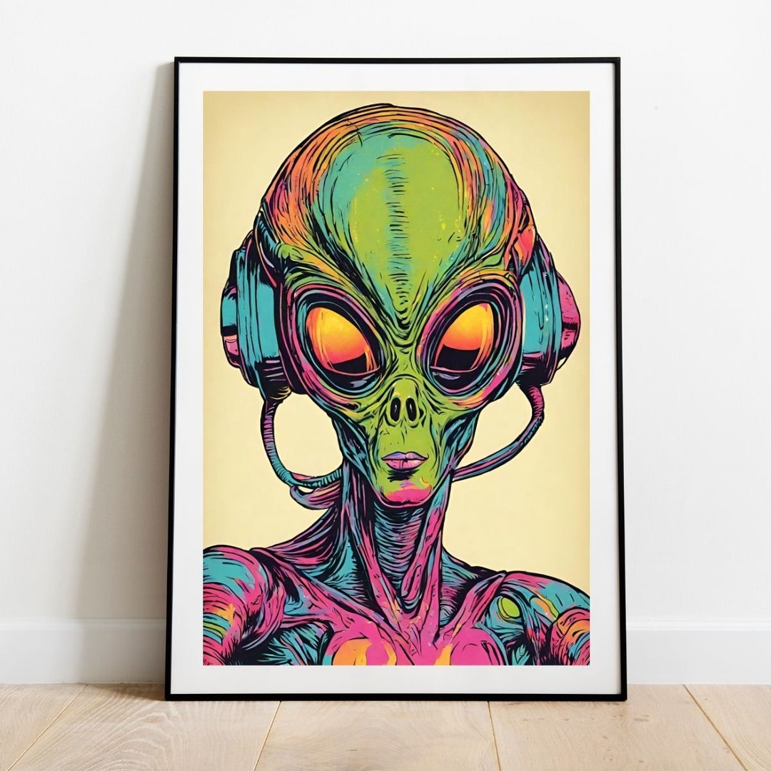 Celestial Poster: Retro Alien Wall Art, Vintage Sci Fi Portrait ...