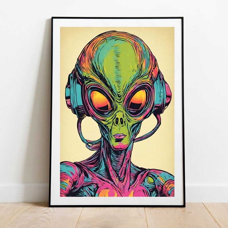 Celestial Poster: Retro Alien Wall Art, Vintage Sci Fi Portrait ...