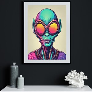 Cosmic Vibes: Retro Alien Portrait, Celestial Poster, Hallowen Wall Art ...