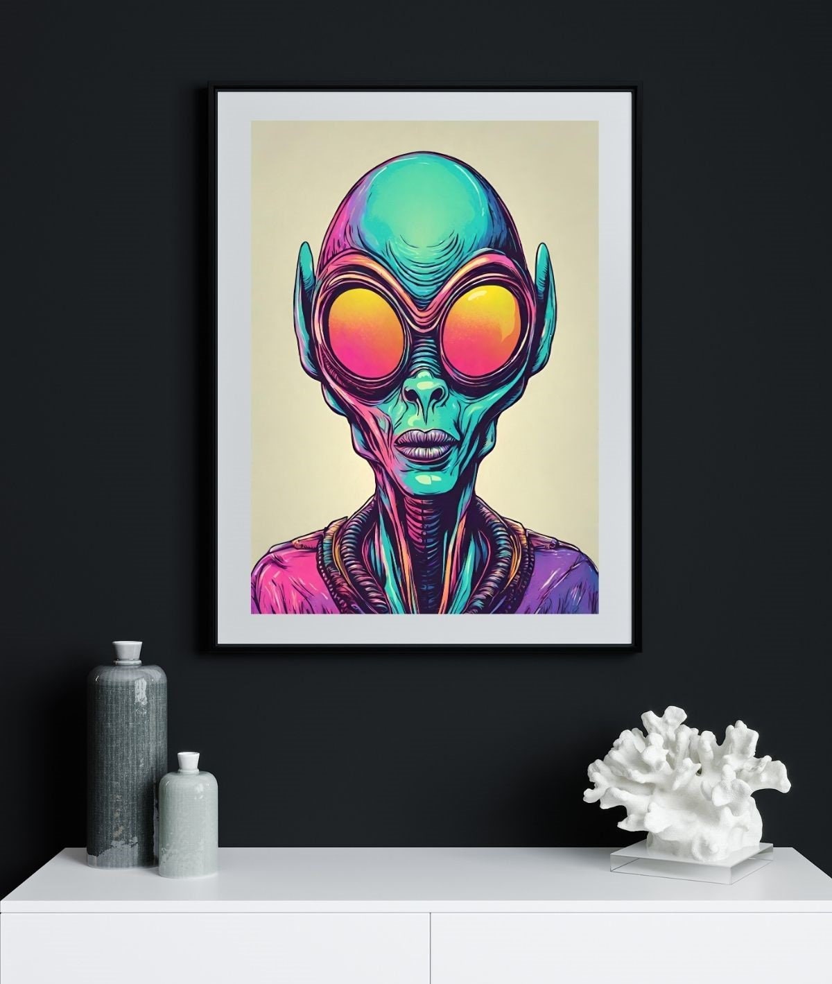 Cosmic Vibes: Retro Alien Portrait, Celestial Poster, Galactic Wall Art ...