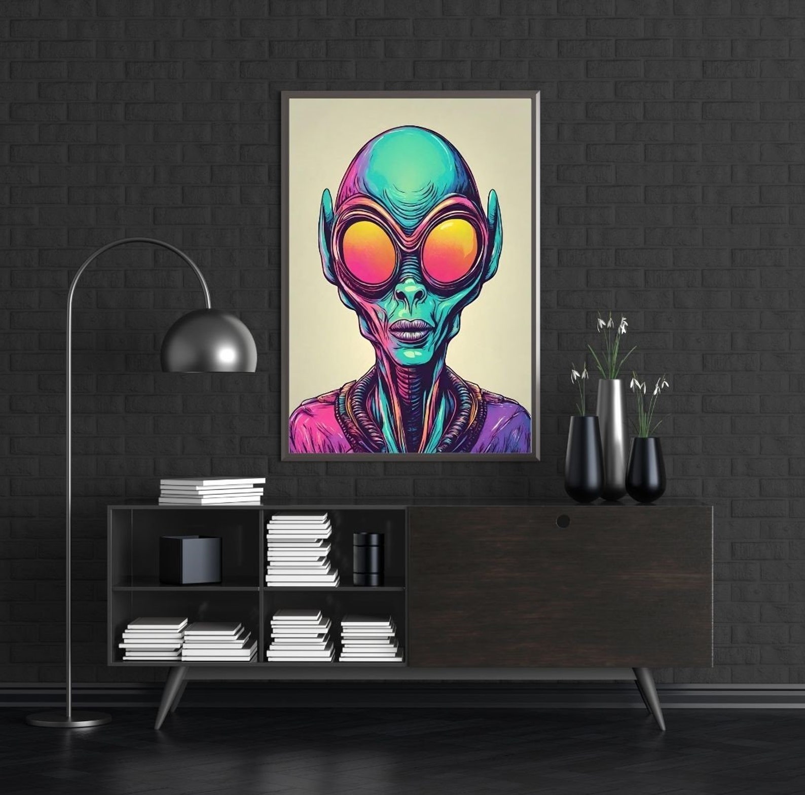 Cosmic Vibes: Retro Alien Portrait, Celestial Poster, Galactic Wall Art ...