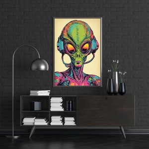 Celestial Poster: Retro Alien Wall Art, Vintage Sci Fi Portrait ...