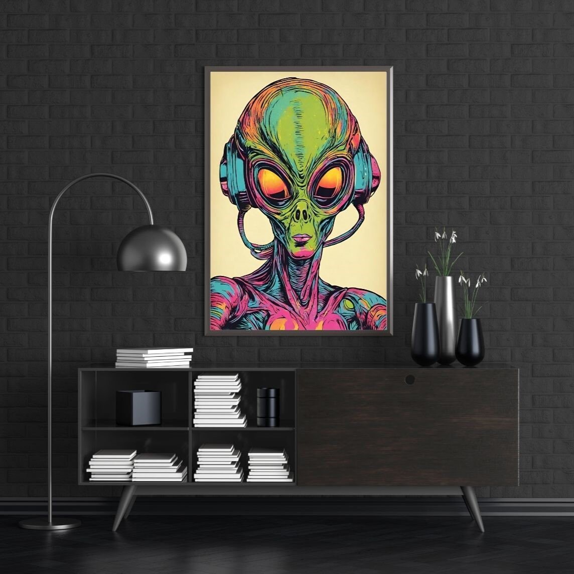 Celestial Poster: Retro Alien Wall Art, Vintage Sci Fi Portrait ...