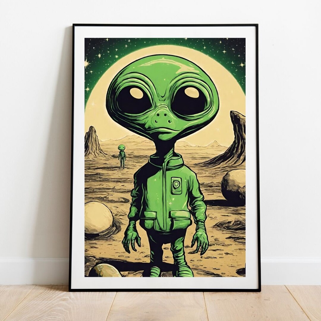 Retro Alien Wall Art, Celestial Poster, Hallowen Wall Art, Sci Fi ...