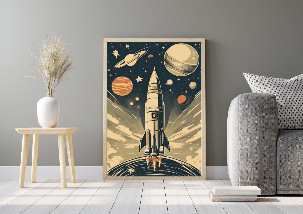 Retro Space Launch Wall Art, Galaxy Poster, Celestial Art, Sci Fi ...