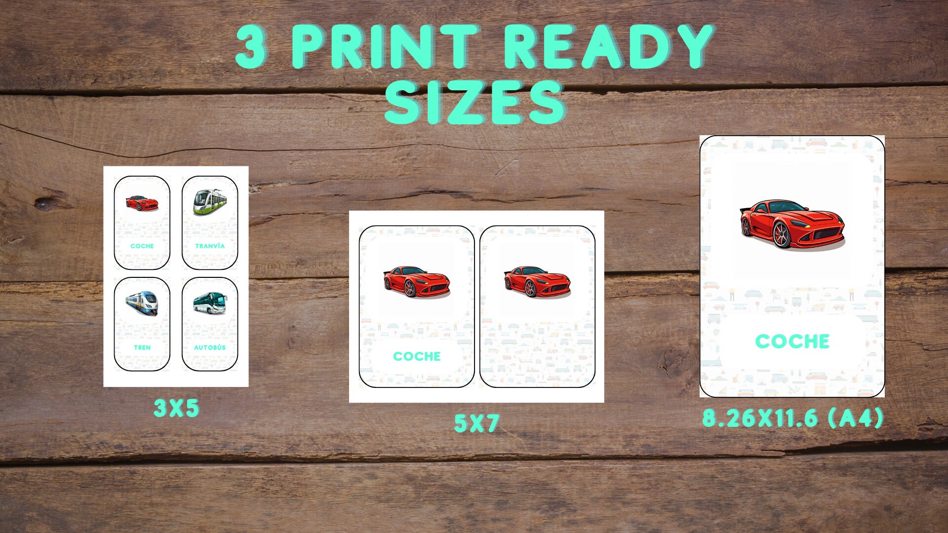 20 Spanish Vehicles Cards, Montessori Cards, Nomenclature Flash Cards ...