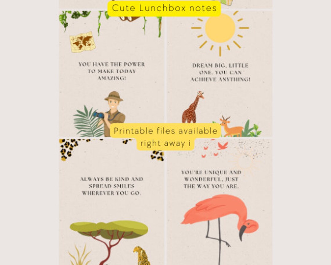 10 Printable Lunchbox Notes Safari Theme - Etsy